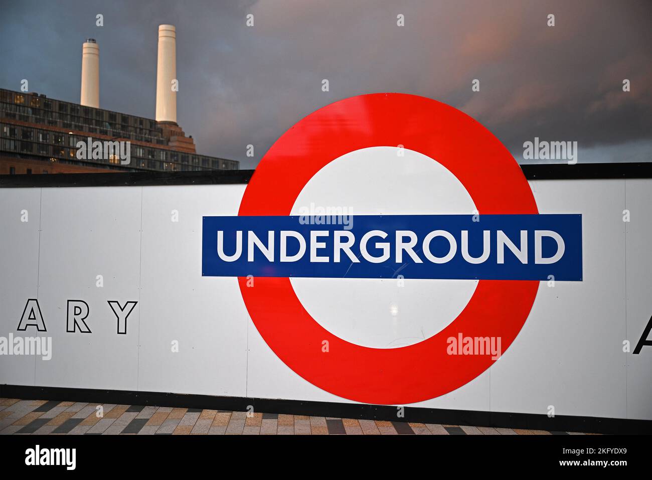 Battersea Power Station underground station sign. South London. Nov ...