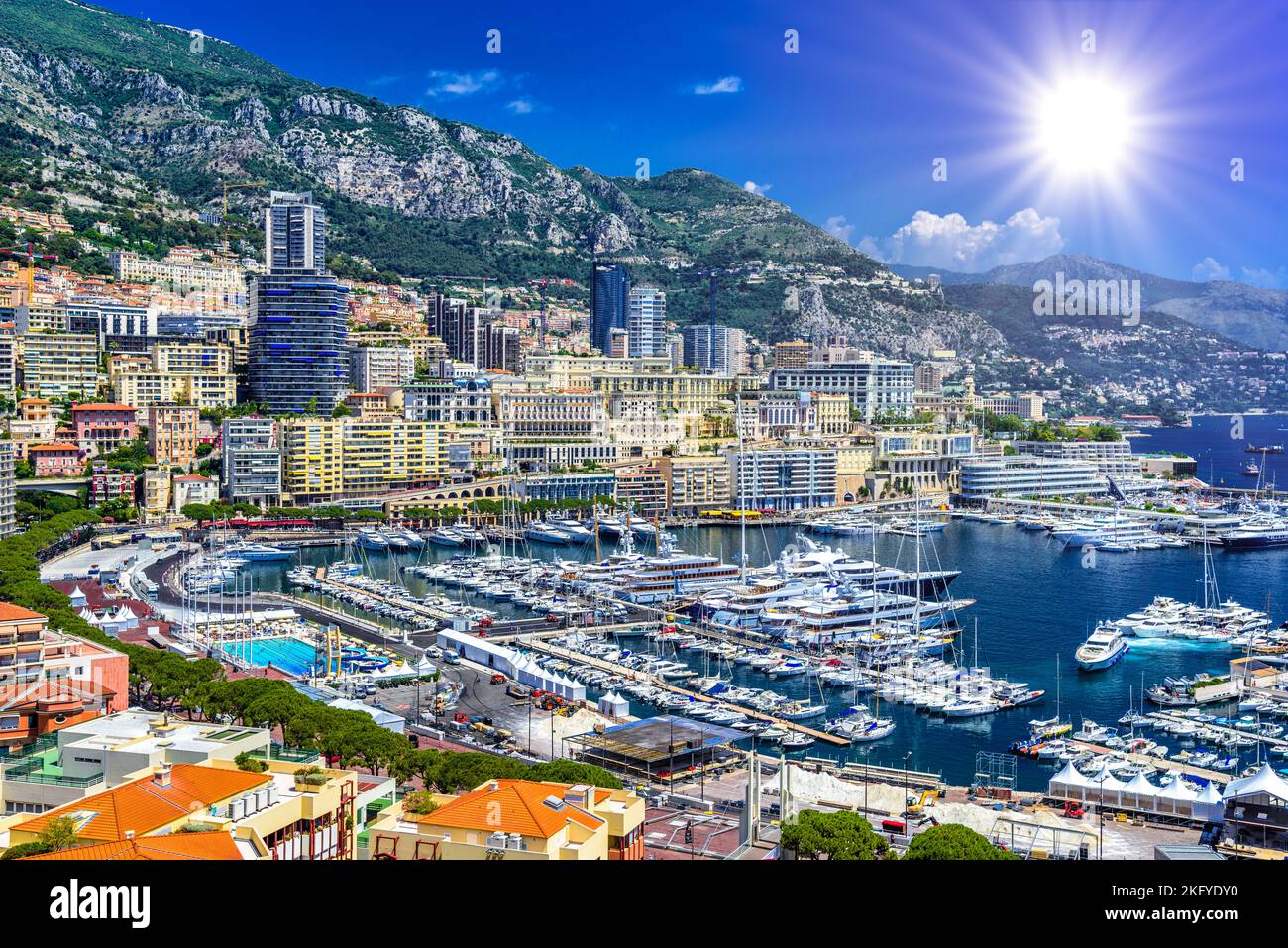 Port with yachts in La Condamine, Monte-Carlo, Monaco, Cote d'Azur ...