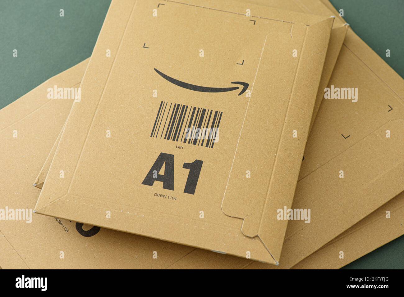 ISTANBUL, TURKEY - NOVEMBER 20, 2022: Amazon logo with sign arrow ...