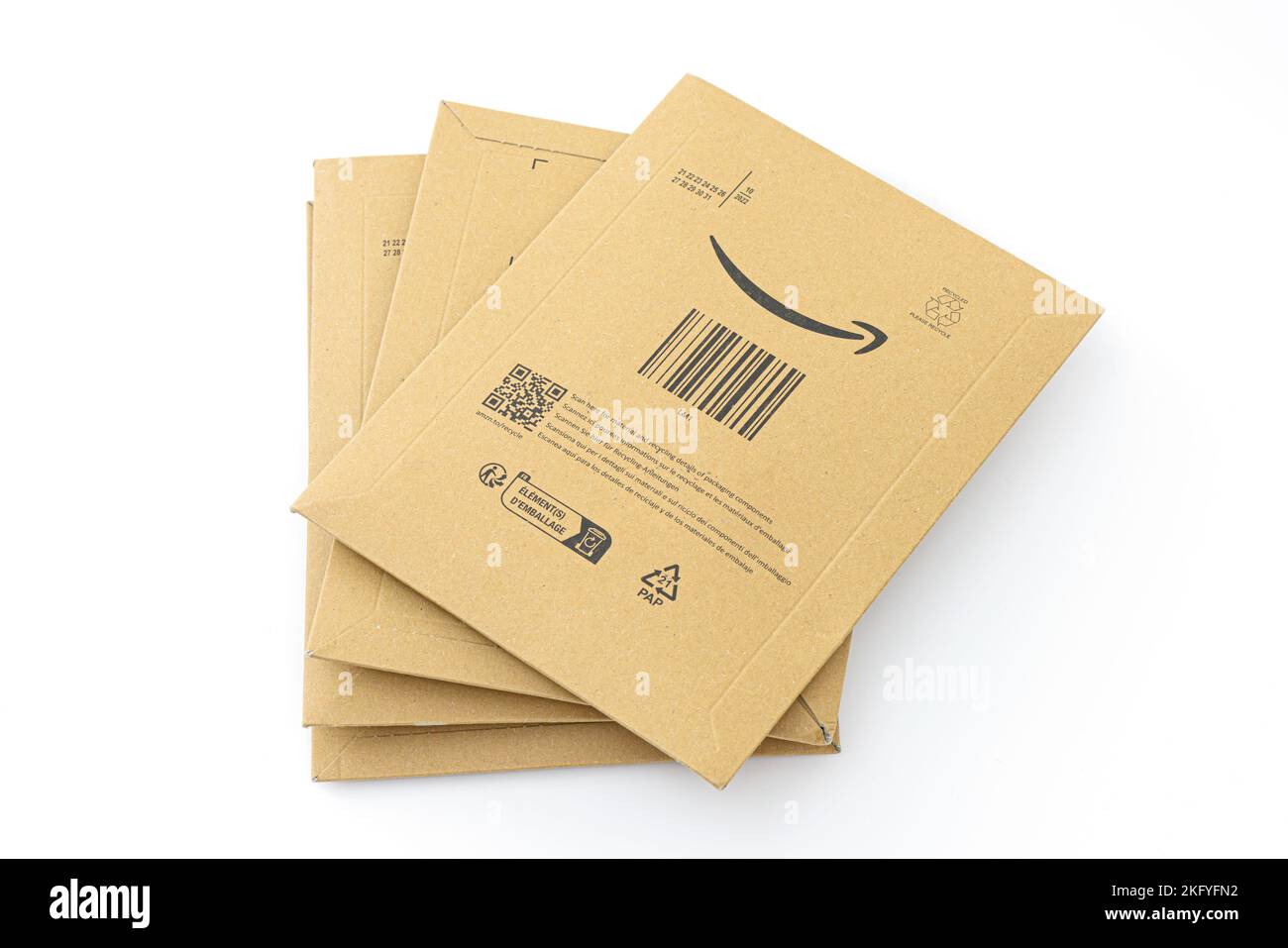 ISTANBUL, TURKEY - NOVEMBER 20, 2022: Amazon logo with sign arrow ...