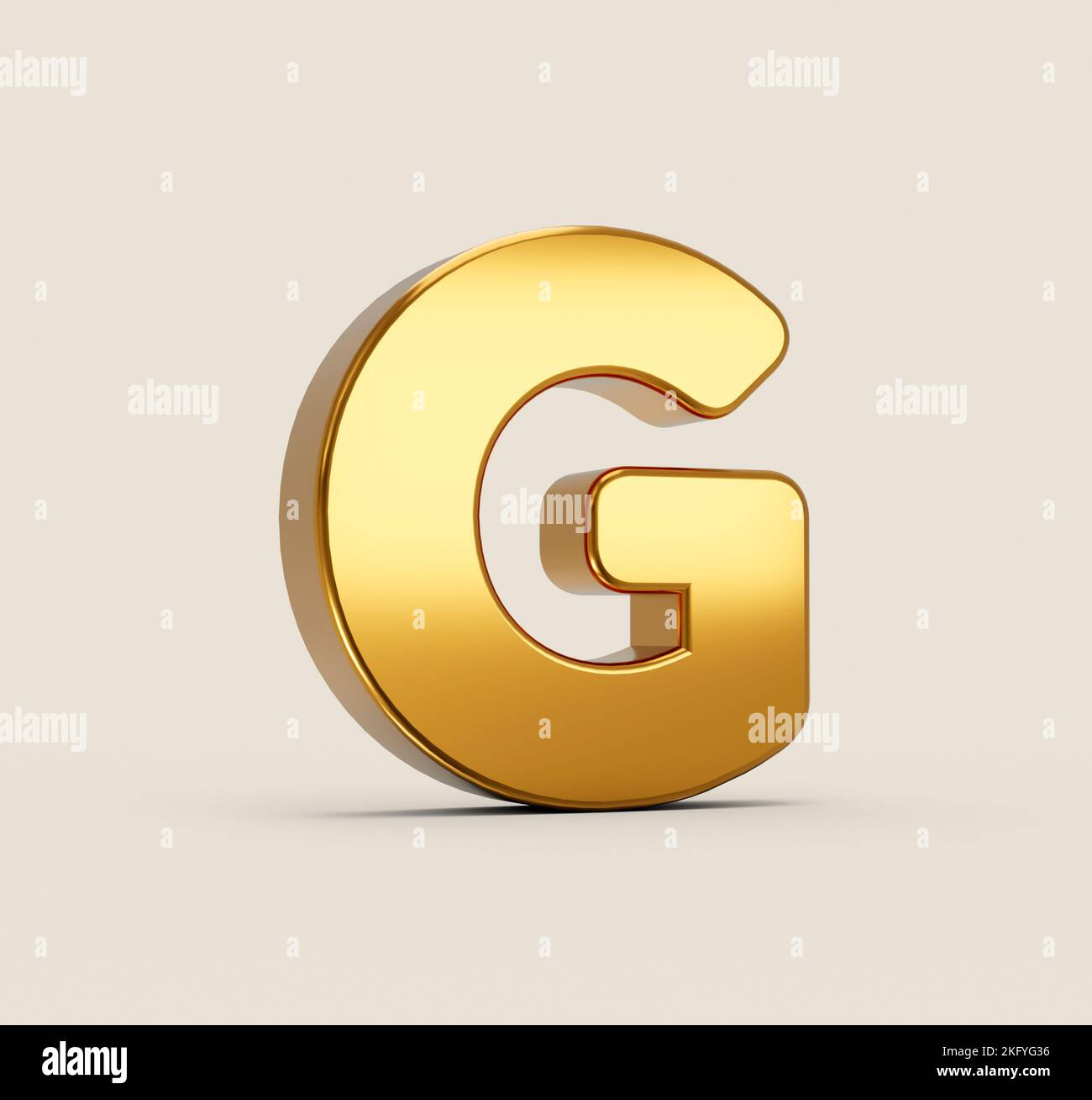 A 3d render design of golden G alphabet on beige background with shadow ...