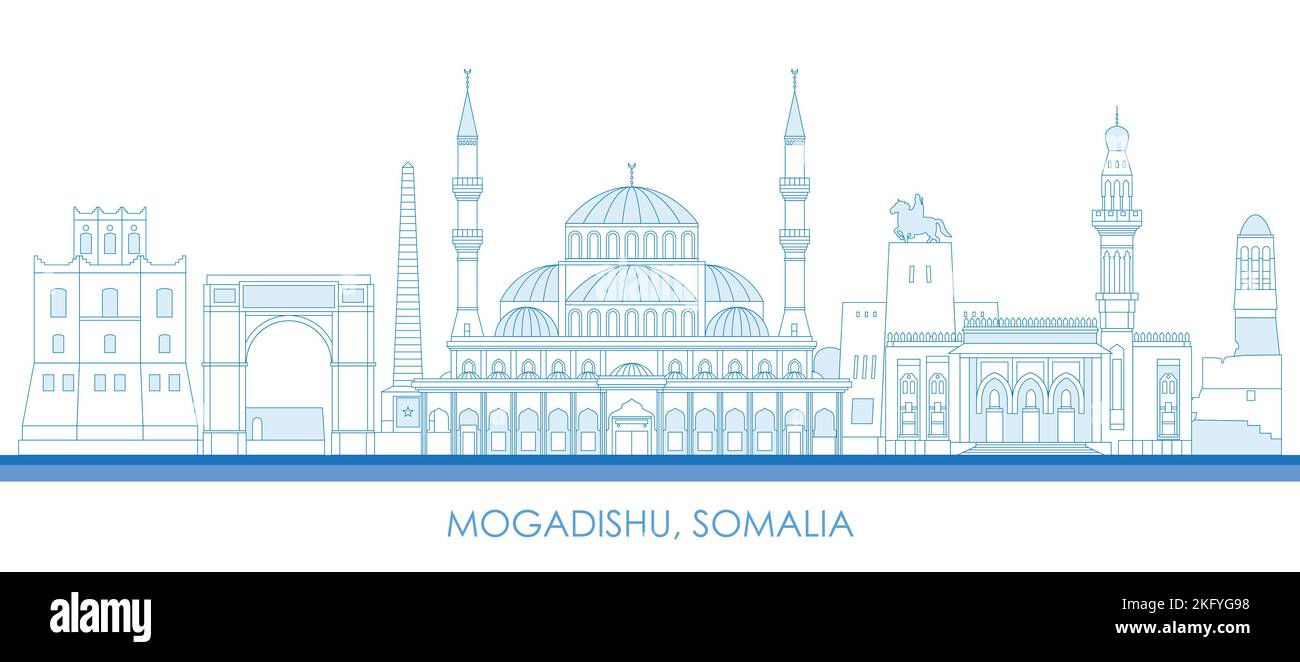 Outline Skyline panorama of city of Mogadishu, Somalia - vector ...