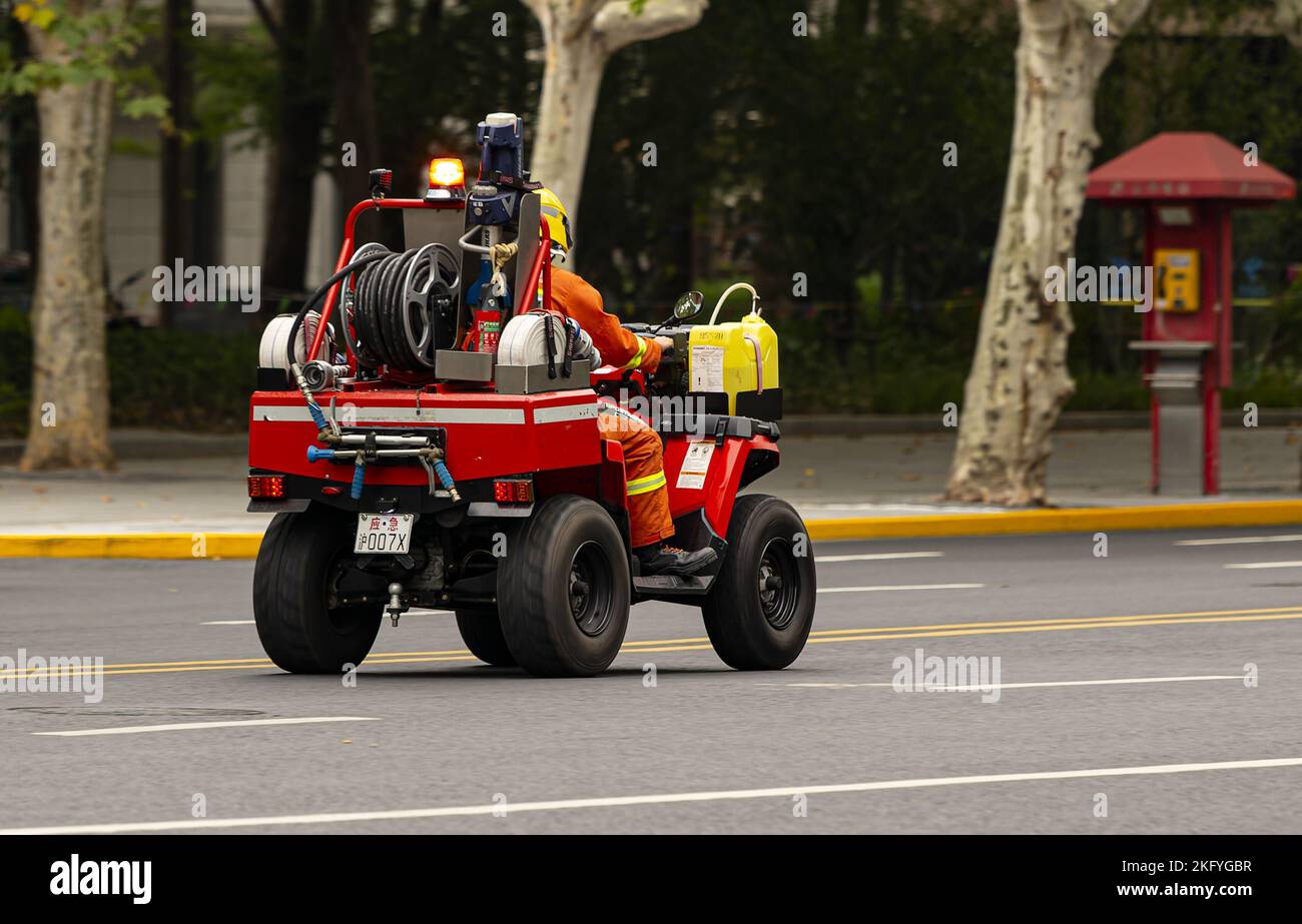 Small single-person fire truck of the Shanghai Fire Brigade Stock Photo ...