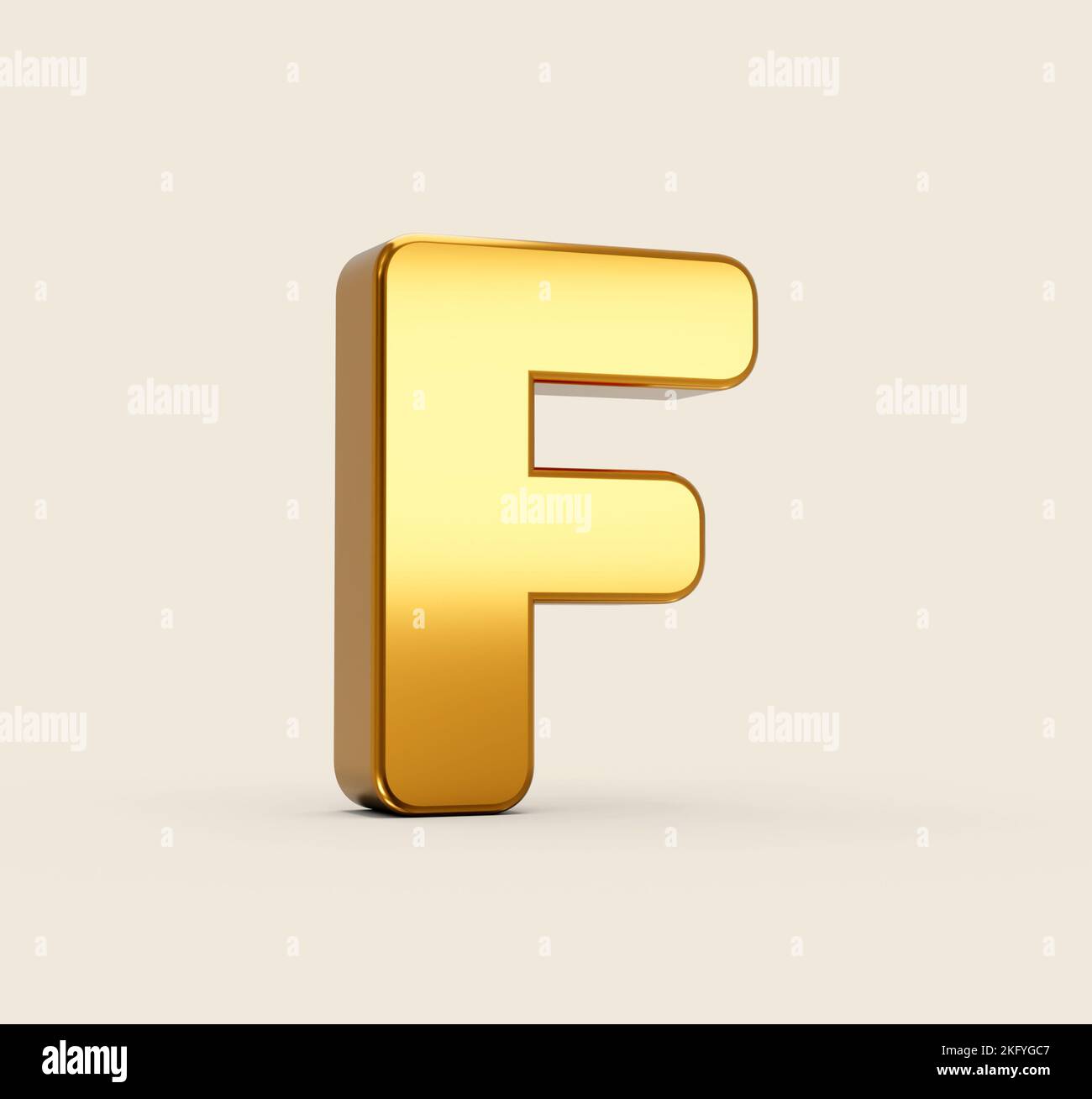 A 3d render design of golden F alphabet on beige background with shadow ...