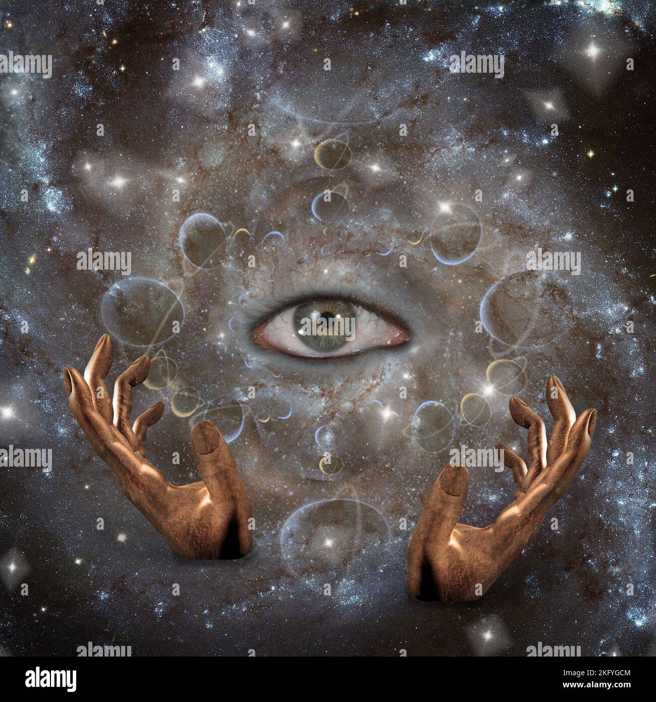 Eye and hands of creator. 3D rendering Stock Photo - Alamy