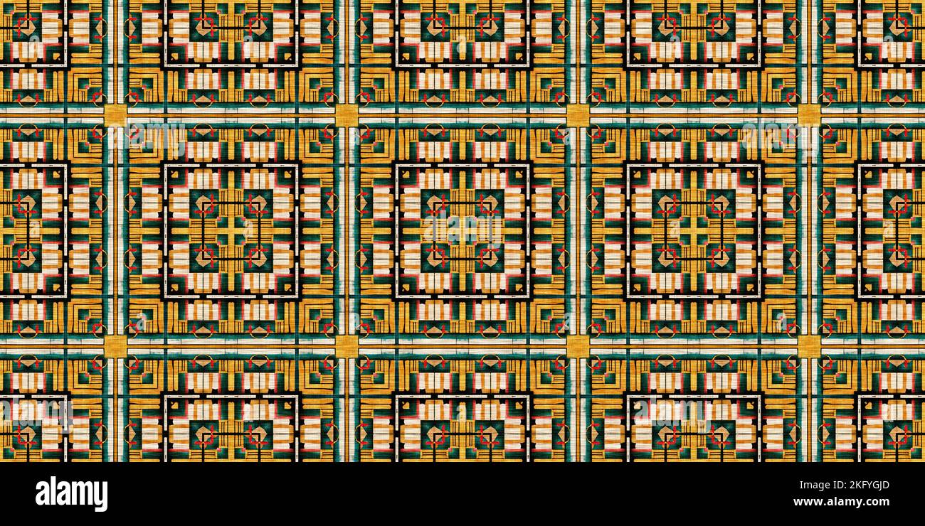 Traditional tile mosaic seamless border pattern print. Fabric effect ...