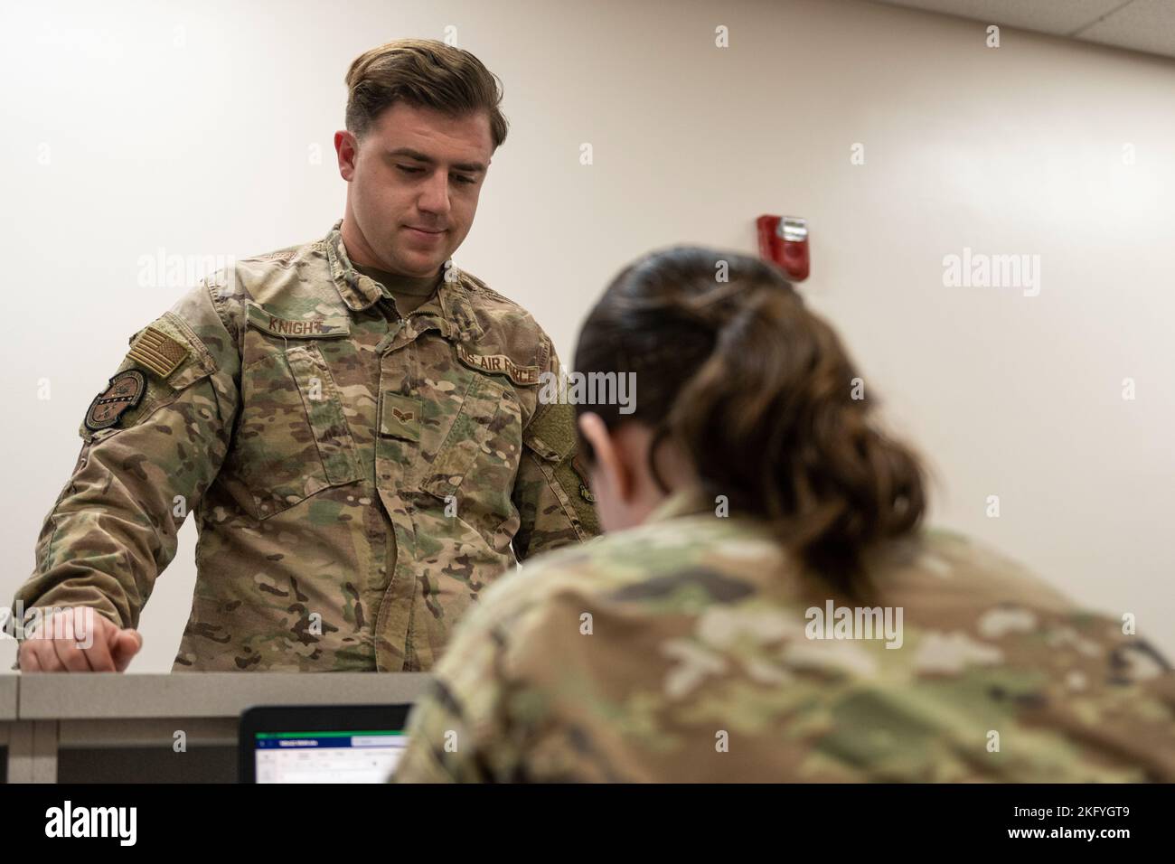A U.S. Air Force Airman assigned to the 23rd Wing processes through a ...