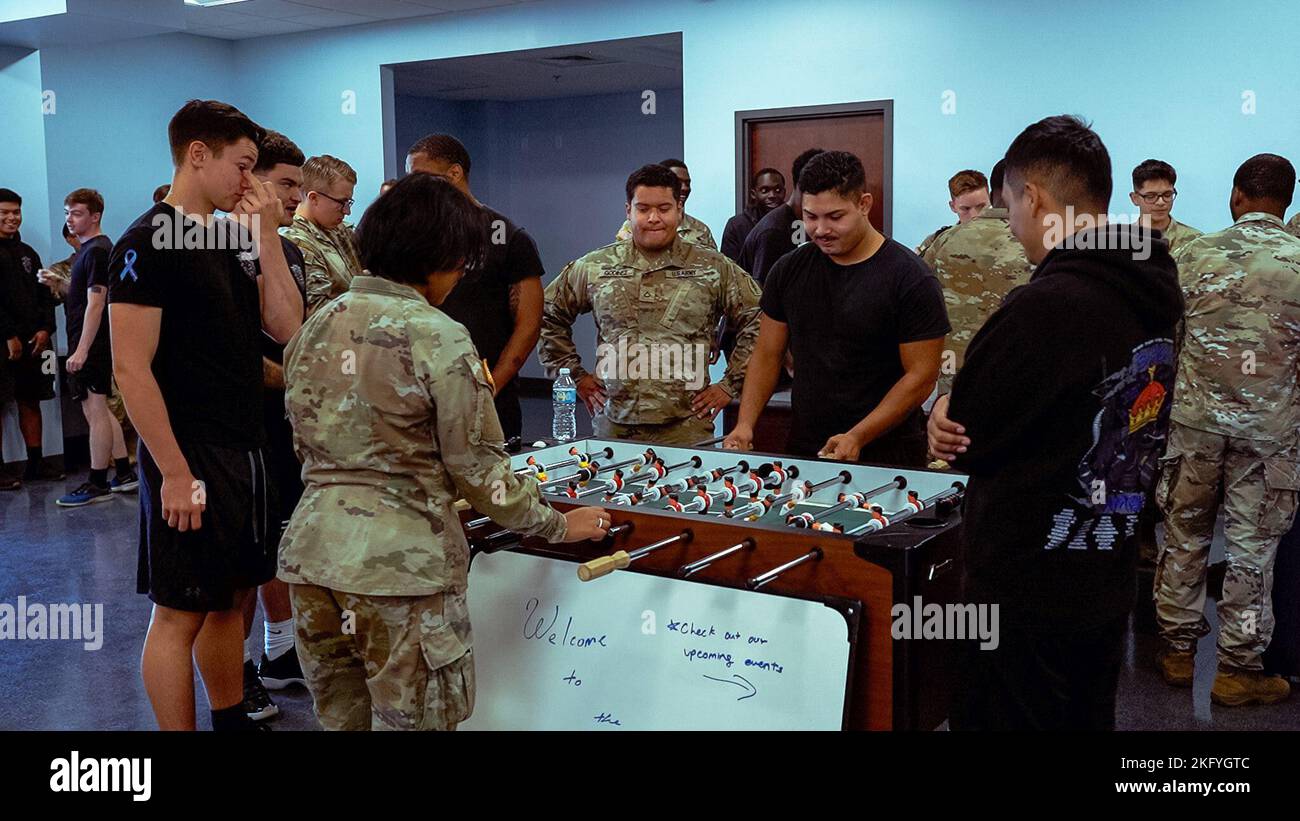Soldiers at 7th Special Forces Group (Airborne) play foosball in the ...