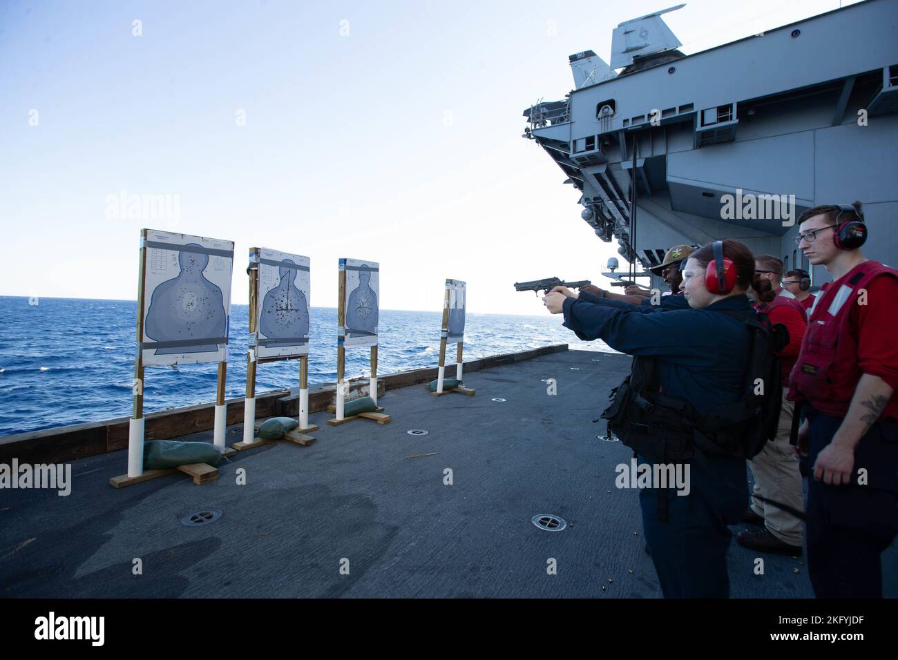 Sailors assigned to the first-in-class aircraft carrier USS Gerald R ...
