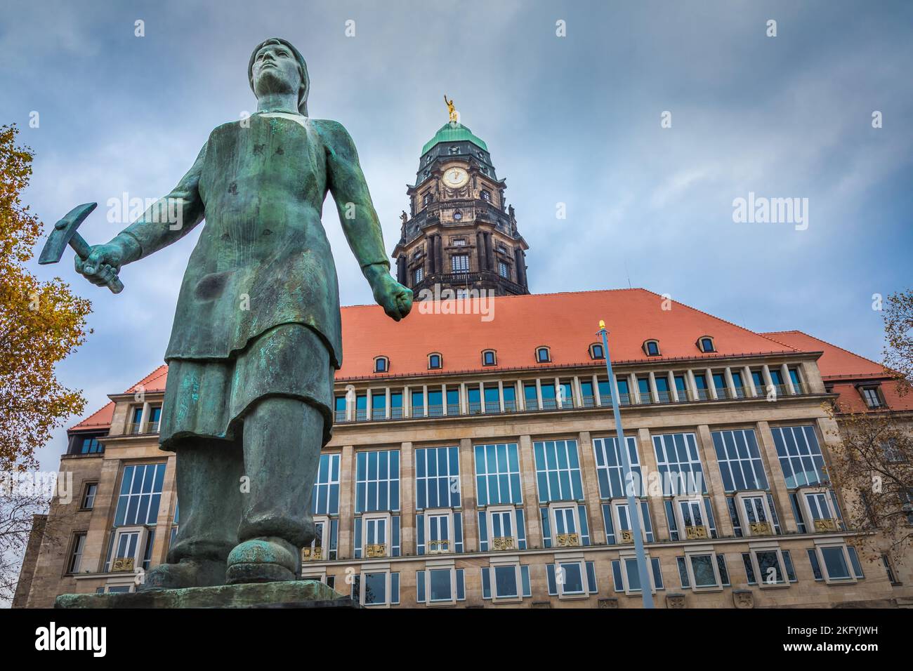 Working class soviet woman, communist monument in the Dresden city hall ...