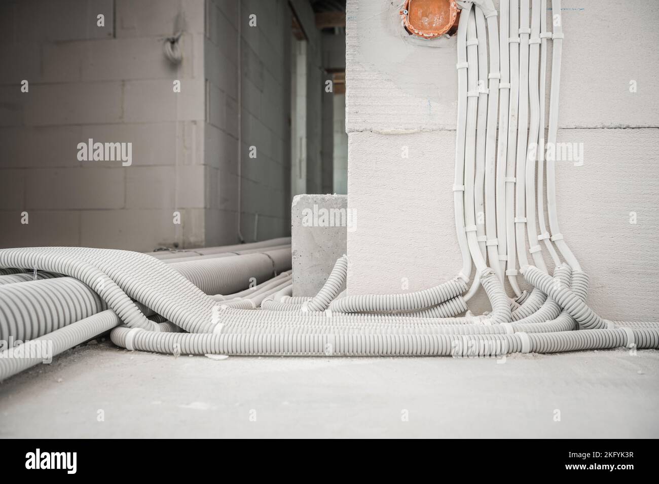 Electric System White Conduits Installed in Newly Built Residential ...