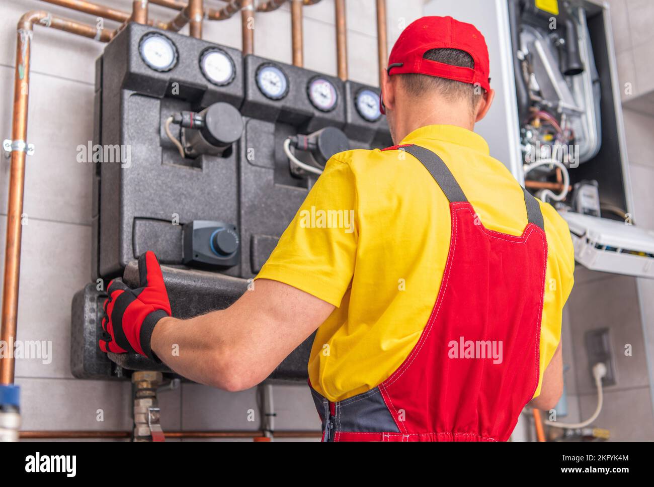 Professional Maintenance Technician Checking Water Heating Installation ...