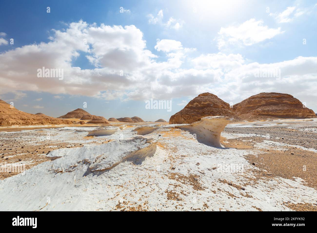 White desert bahariya egypt. White limestone rock formations and sand ...
