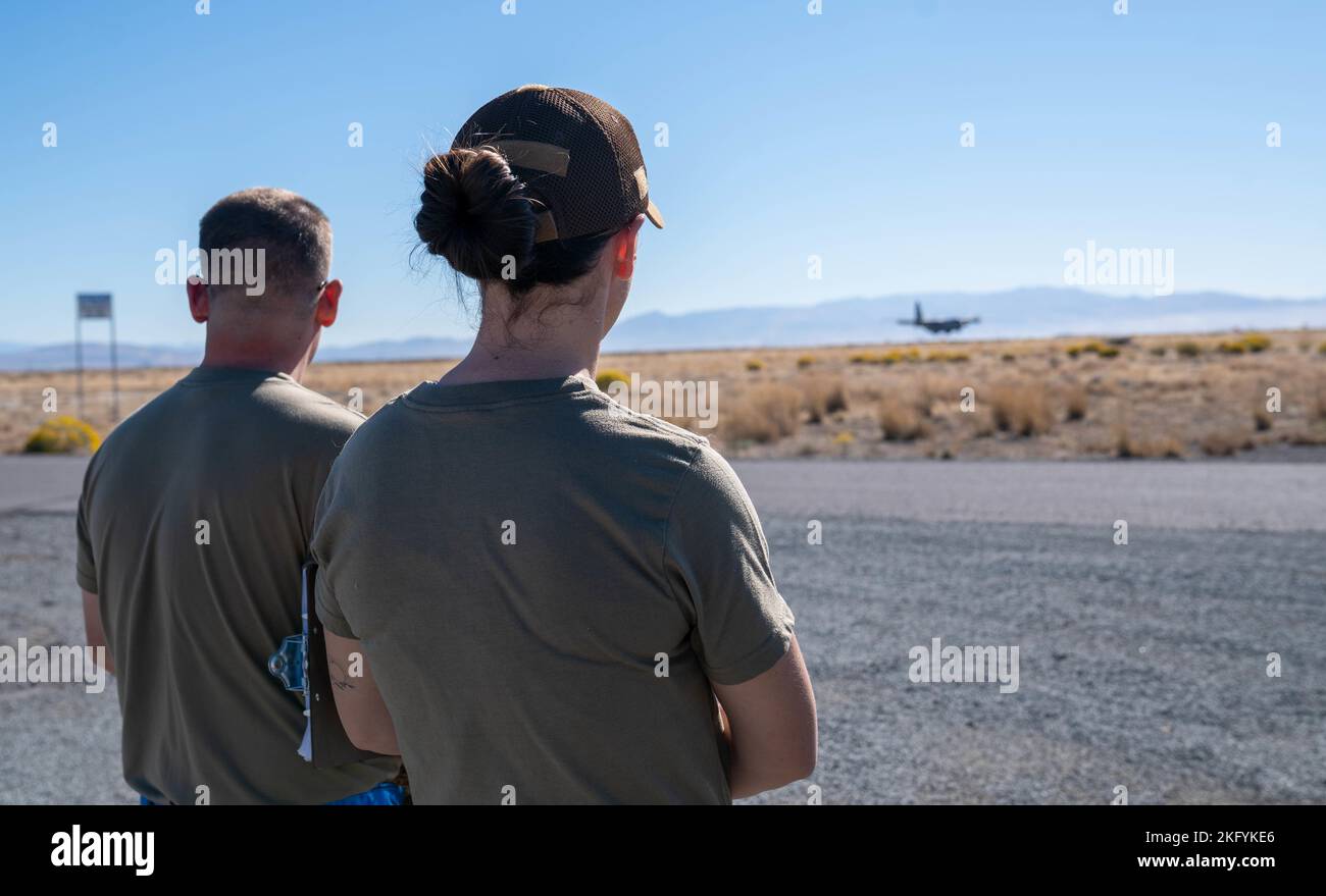 Airmen with the 152nd Airlift Wing observe airfield operations during ...