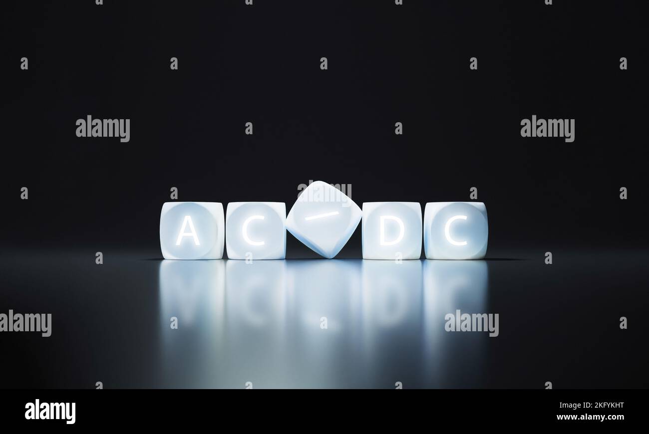 Lightbox, backlit letter cubes with AD/DC sign on black background, 3d ...