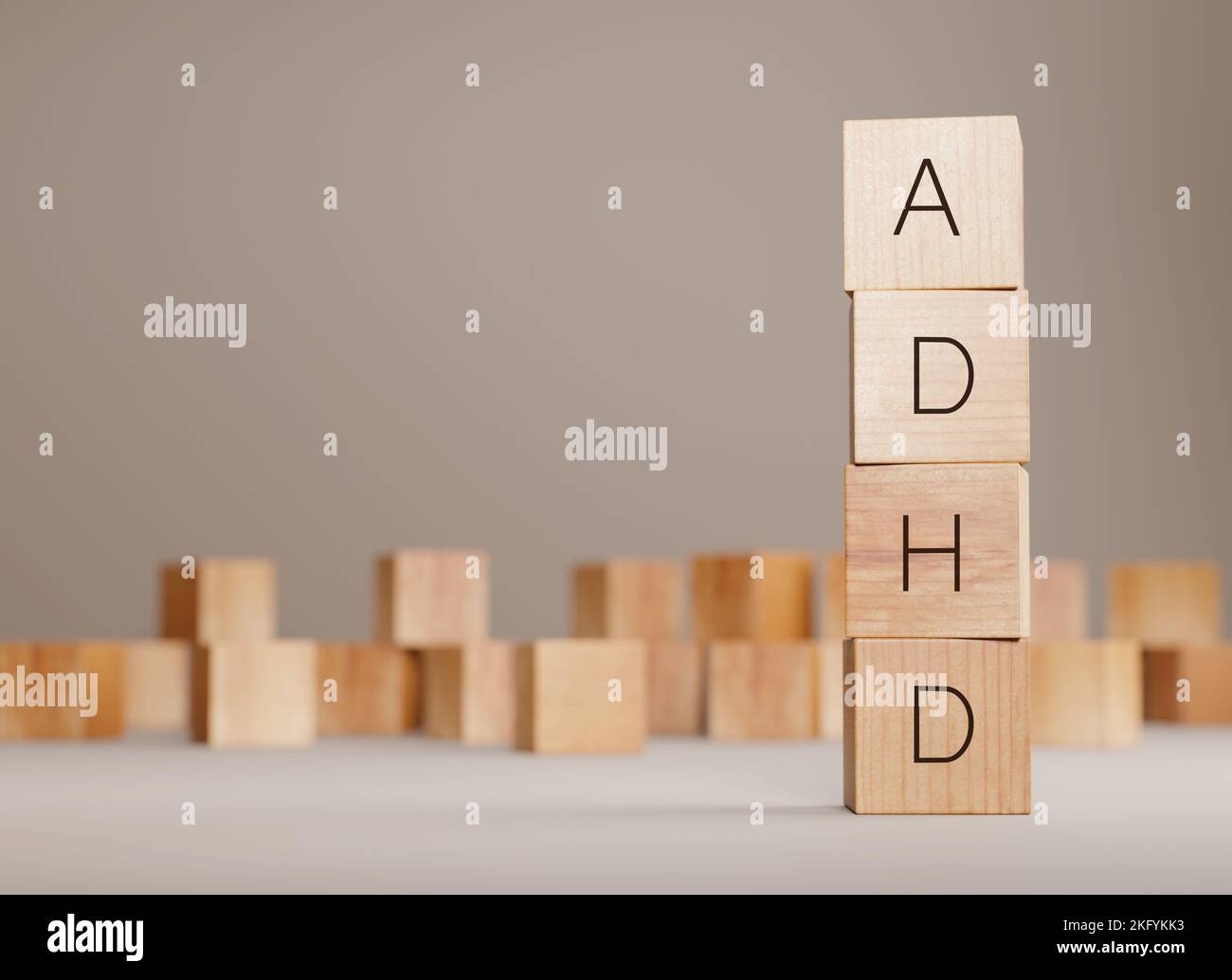 Stack of wood tile blocks with letters ADHD, 3d rendering ...