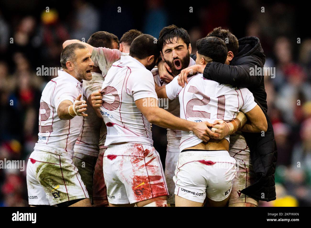 Georgia players celebrate the win during the 2022 Autumn Nations Series ...