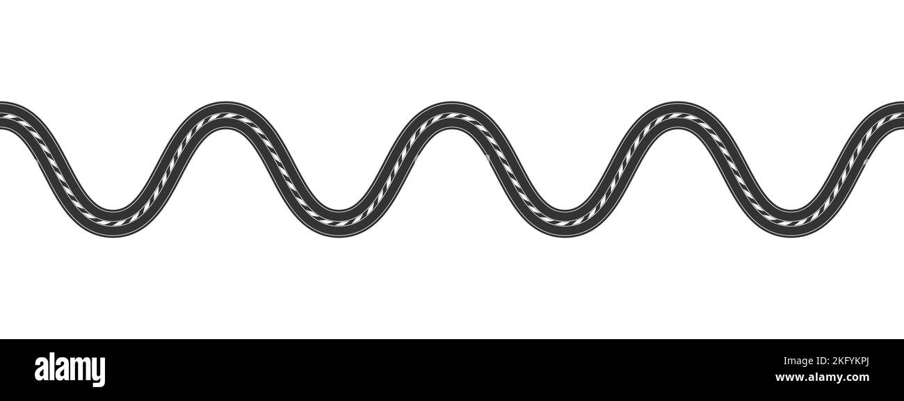 Horizontal waving asphalt road with marking. Top aerial view. Seamless ...