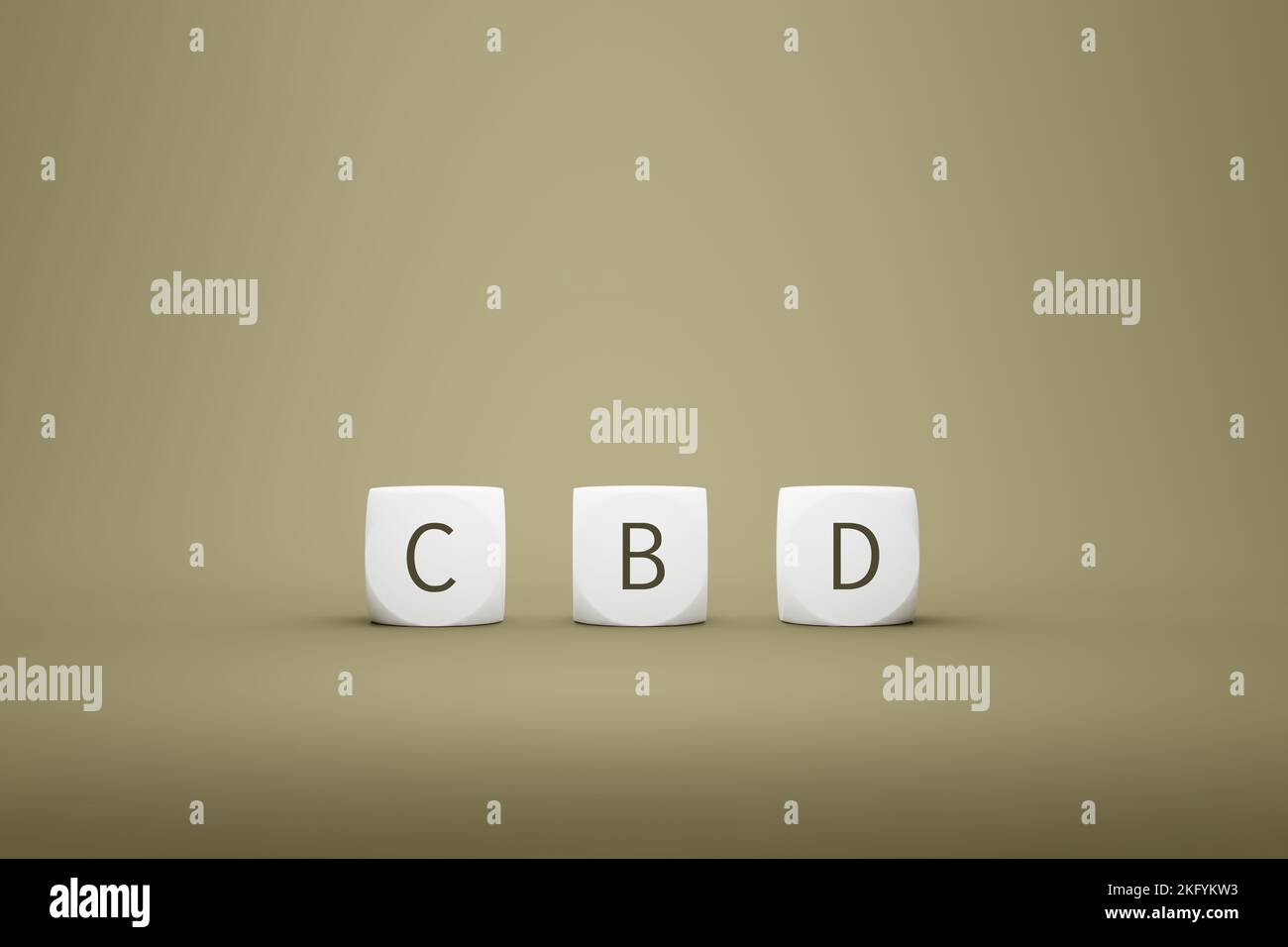 White plastic tiles with CBD sign in green background, 3d rendering ...