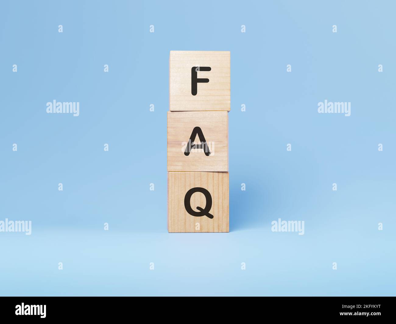 Stack of wood tile blocks in isolated blue background with FAQ ...