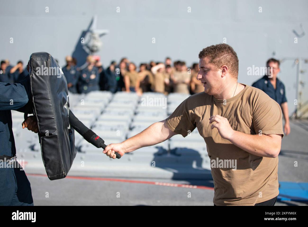 221015-N-LK647-1375 ATLANTIC OCEAN—Sonar Technician (Surface) 3rd Class Logan Doyle, assigned to ...