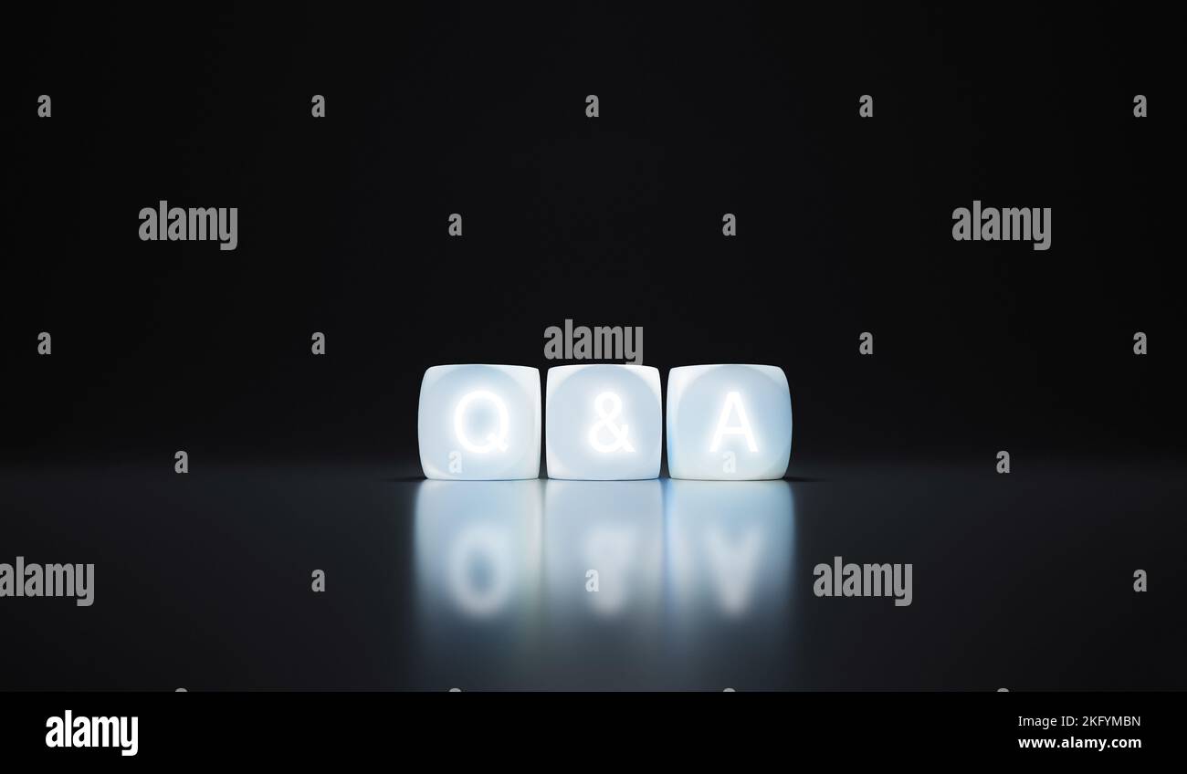 Lightbox, backlit letter cubes with Q&A abbreviation on black ...