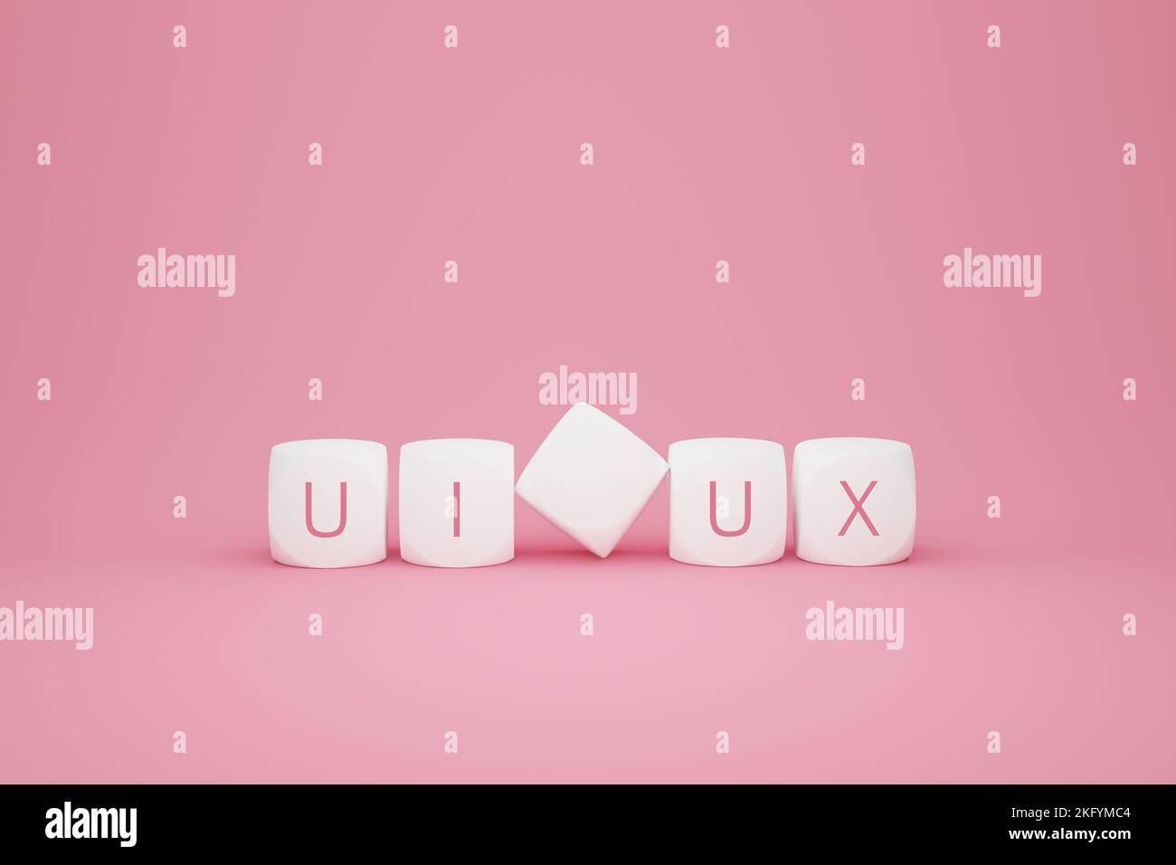 White plastic tiles with UI UX sign in pink background, 3d rendering ...