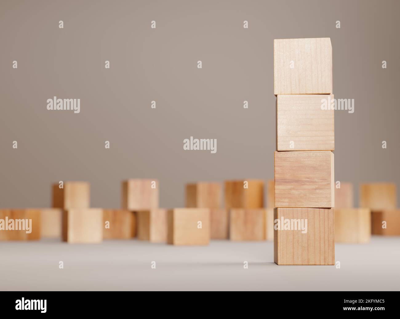 Stack of wood tile blocks in shallow depth of field wood background, 3d ...