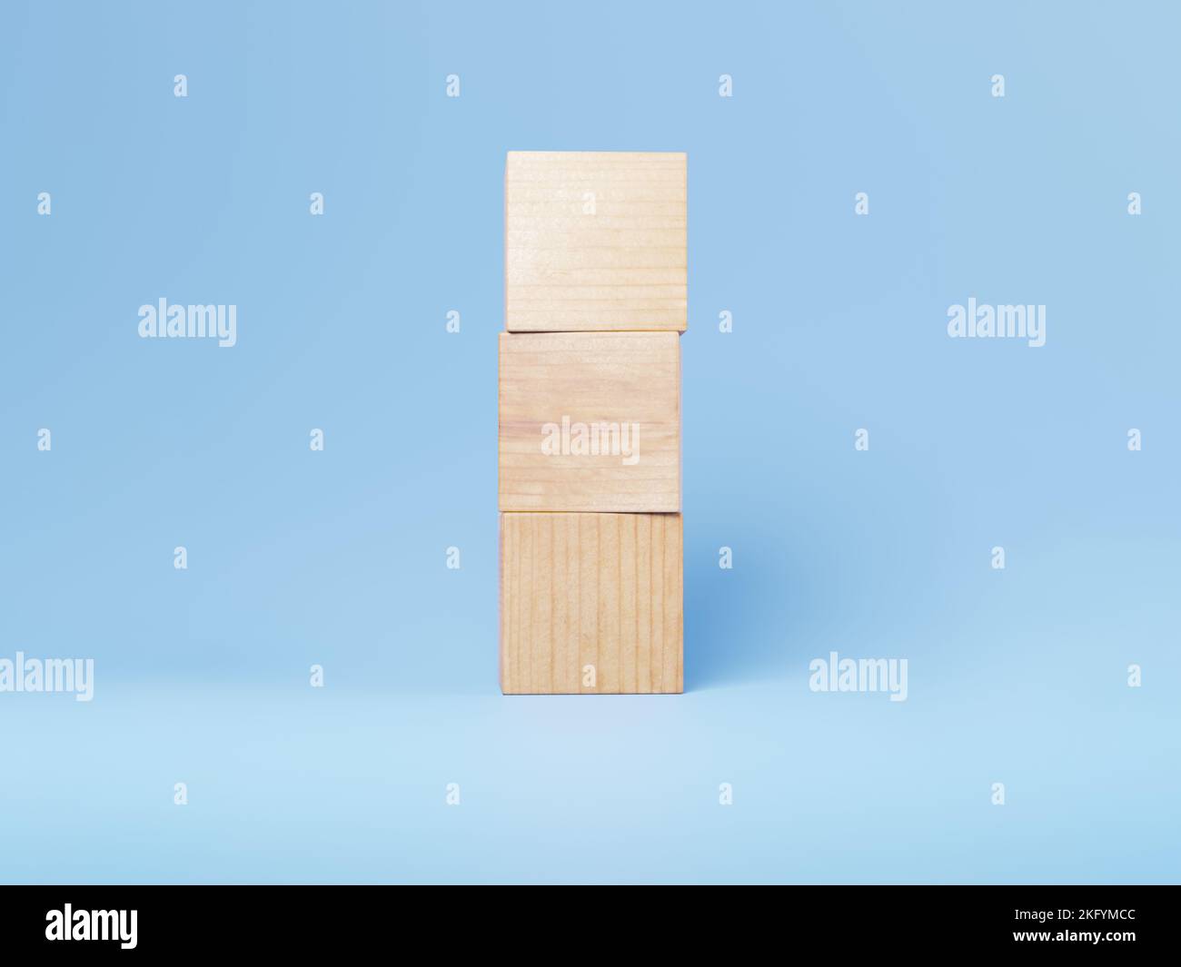 Stack of wood tile blocks in isolated blue background, 3d rendering ...