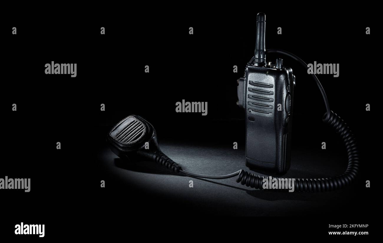 Two way radio with microphone and copy space to the left Stock Photo ...