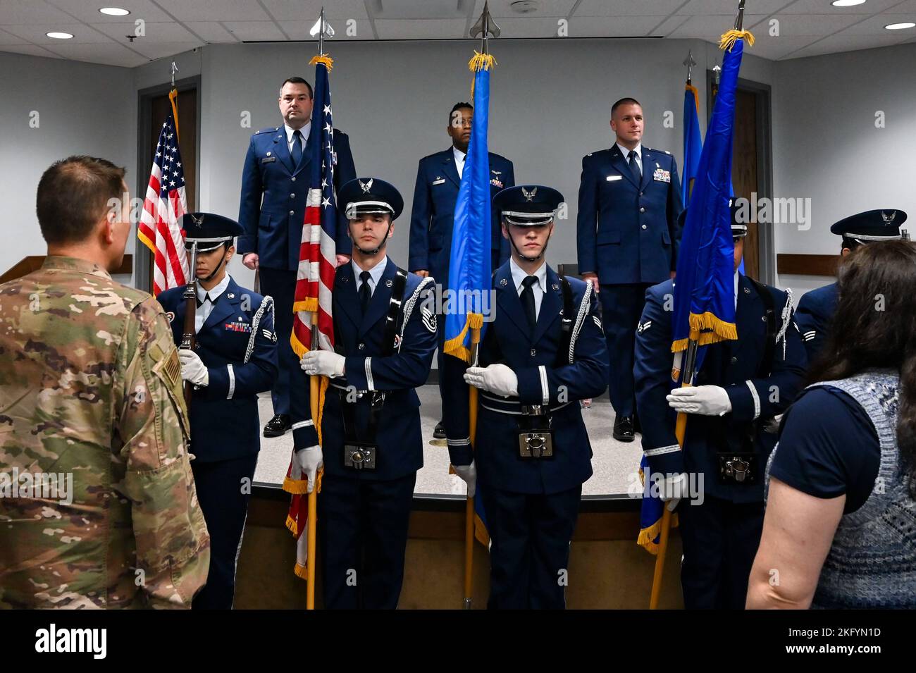 The Tinker Air Force Base Honor Guard presents the colors during the ...