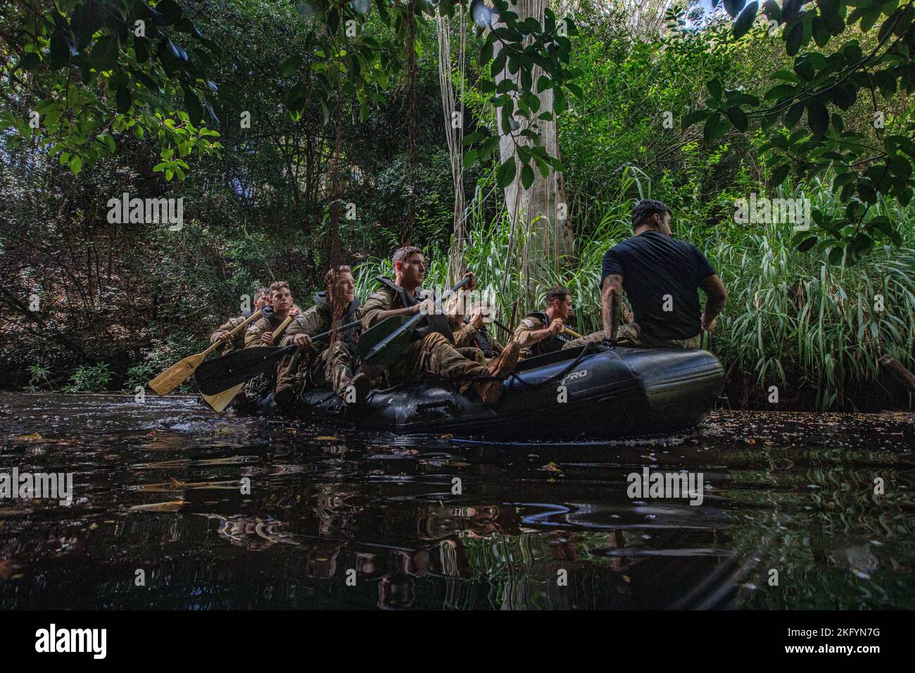 U.S. Army Soldiers participating in Jungle School perform waterborne ...
