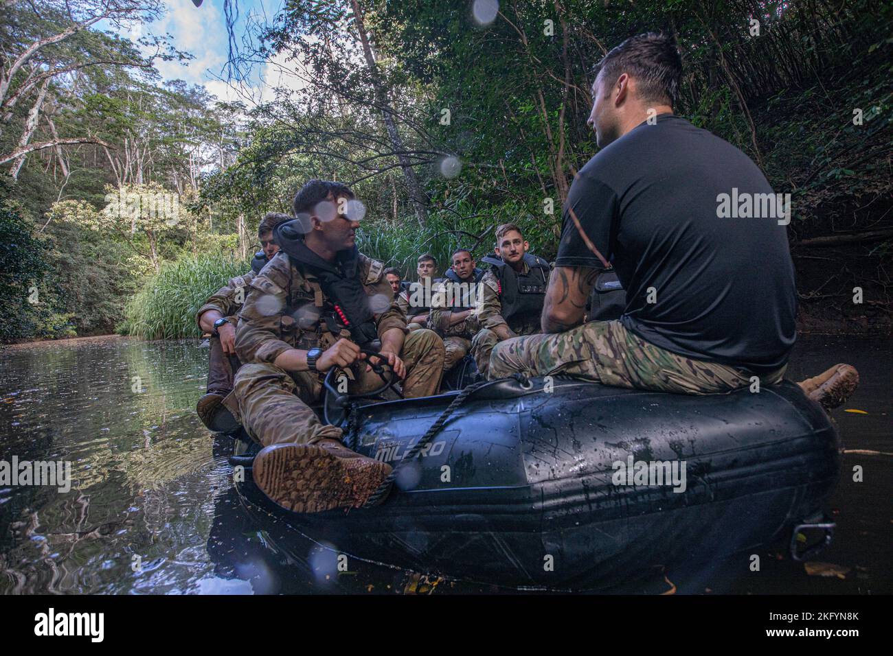 U.S. Army Soldiers participating in Jungle School perform waterborne ...