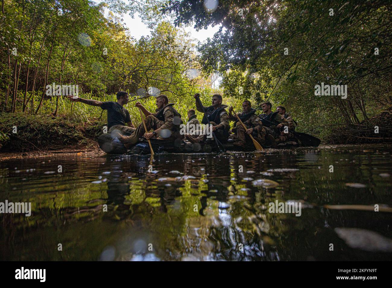 U.S. Army Soldiers participating in Jungle School perform waterborne ...