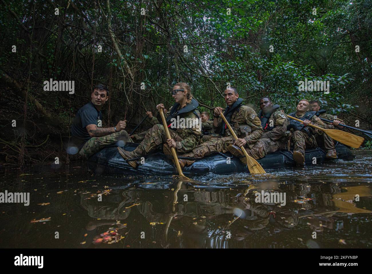 U.S. Army Soldiers participating in Jungle School perform waterborne ...