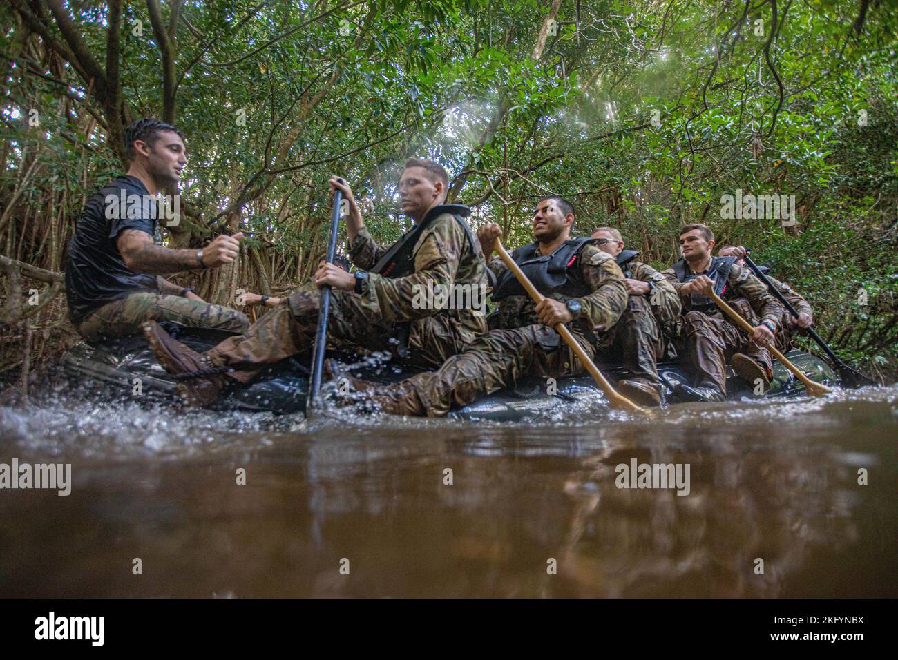 U.S. Army Soldiers participating in Jungle School perform waterborne ...