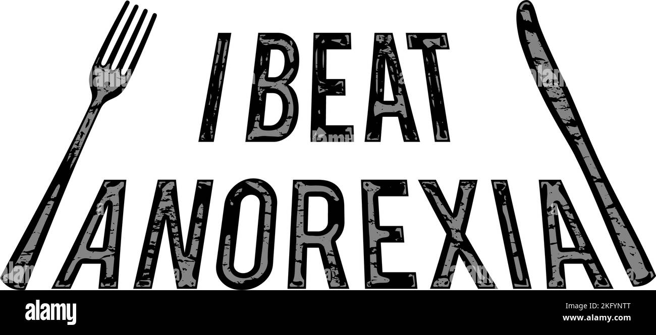 I Beat Anorexia: Ironic Slogan with Fork and Knife on White Stock ...