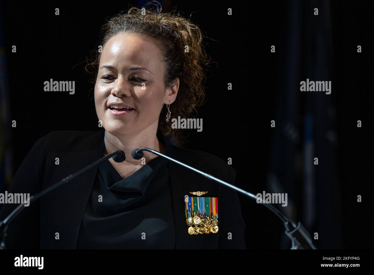 Marine Corps. Lt. Col. (Ret.) Karen M. Walker speaks during the ...
