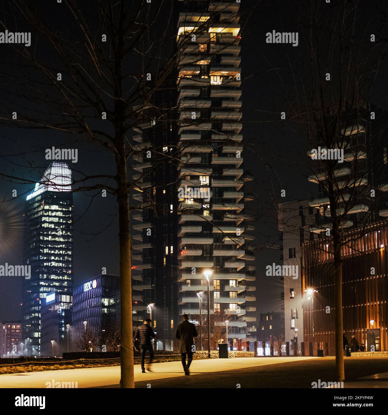 Night walk in a green area of Milan (Lombardy, Italy) known as BAM, the ...