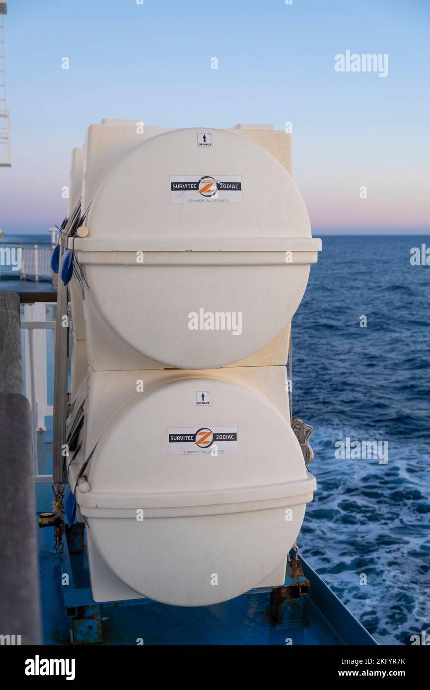 Santander, Spain. 28th October 2022. Emergency life rafts in their ...