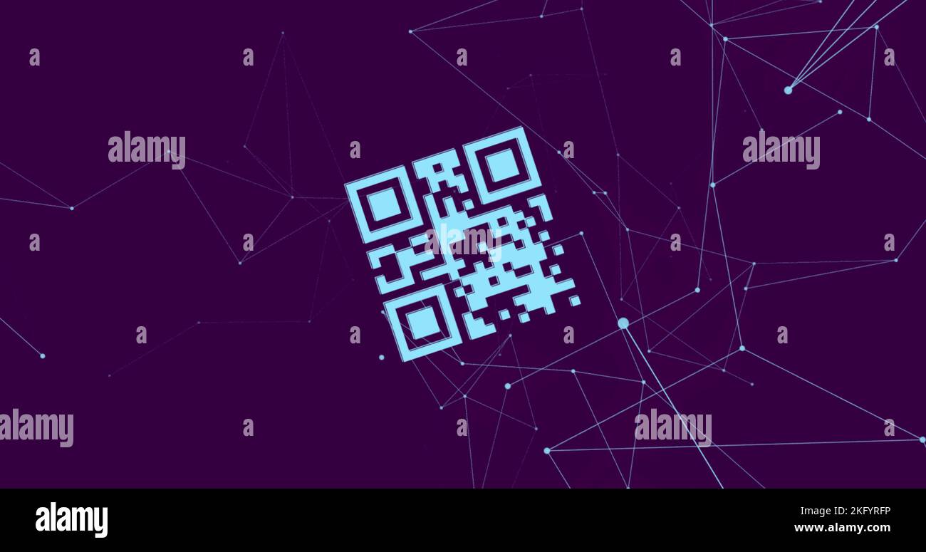 QR code scanner over network of connections against blue background ...