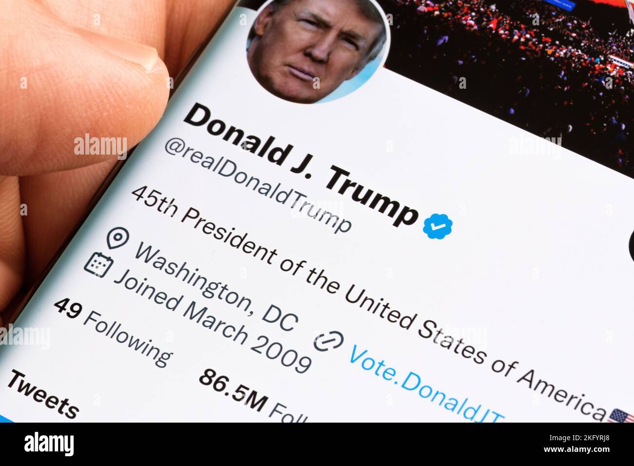 Official Twitter page of Donald Trump which was reinstated by Elon Musk ...