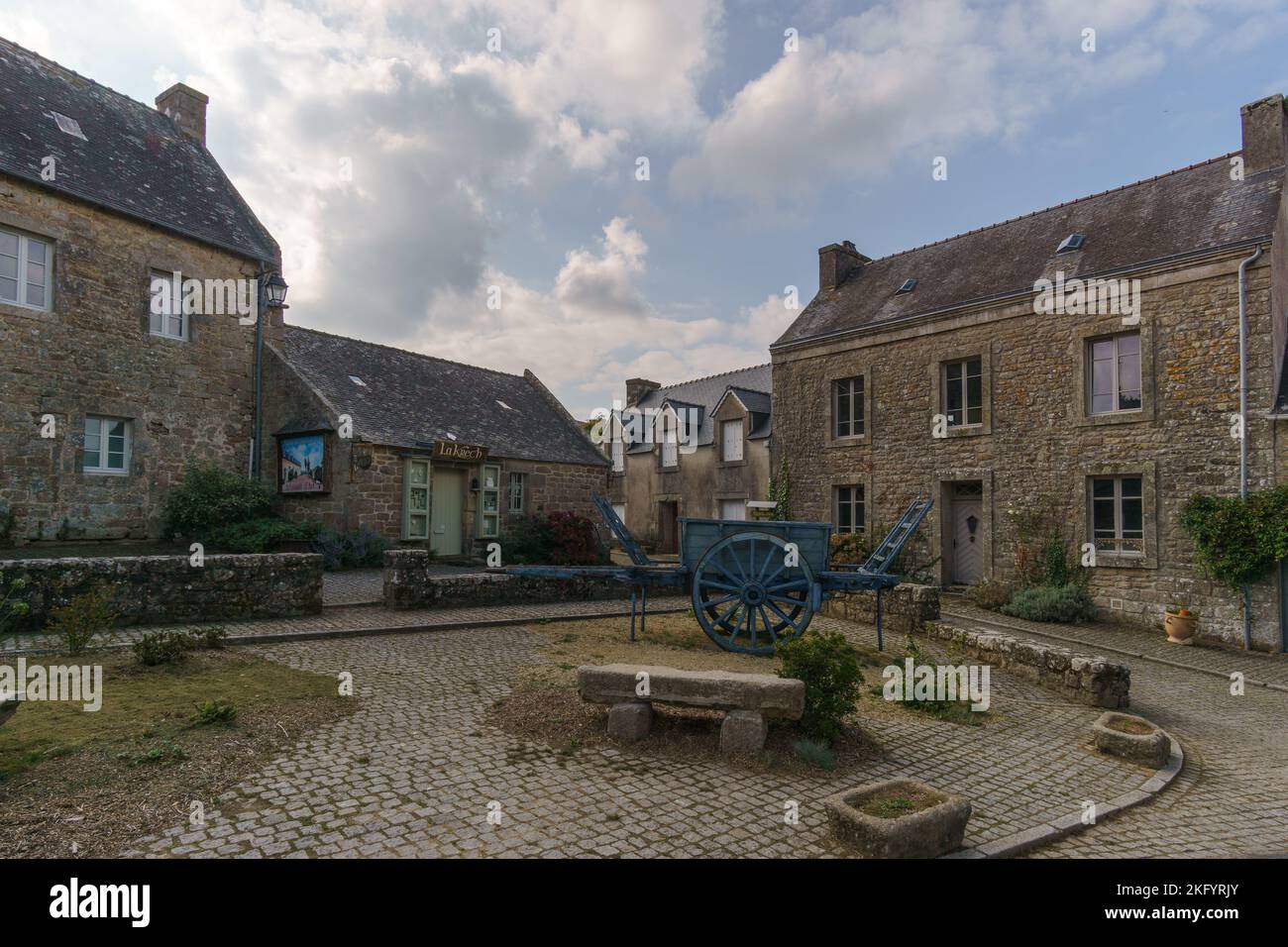 Medieval street with buildings and little town square in the small ...