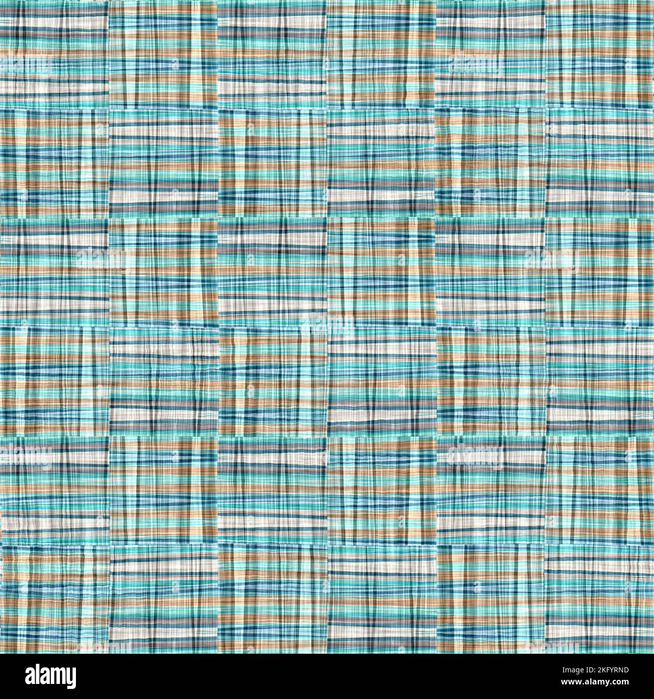 Teal rustic coastal beach house check fabric tile. Seamless sailor ...