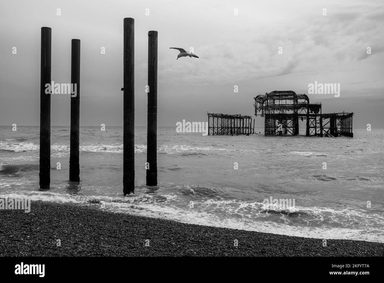 The remains of West Pier in Brighton, which burnt down in 2003 Stock ...
