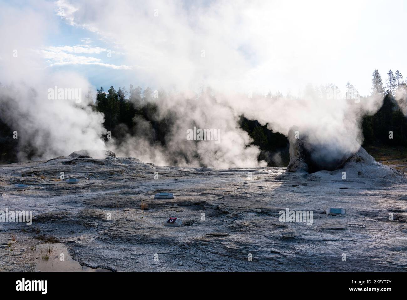 An early morning photograph of Mastiff and Giant Geysers, Upper Geyser ...