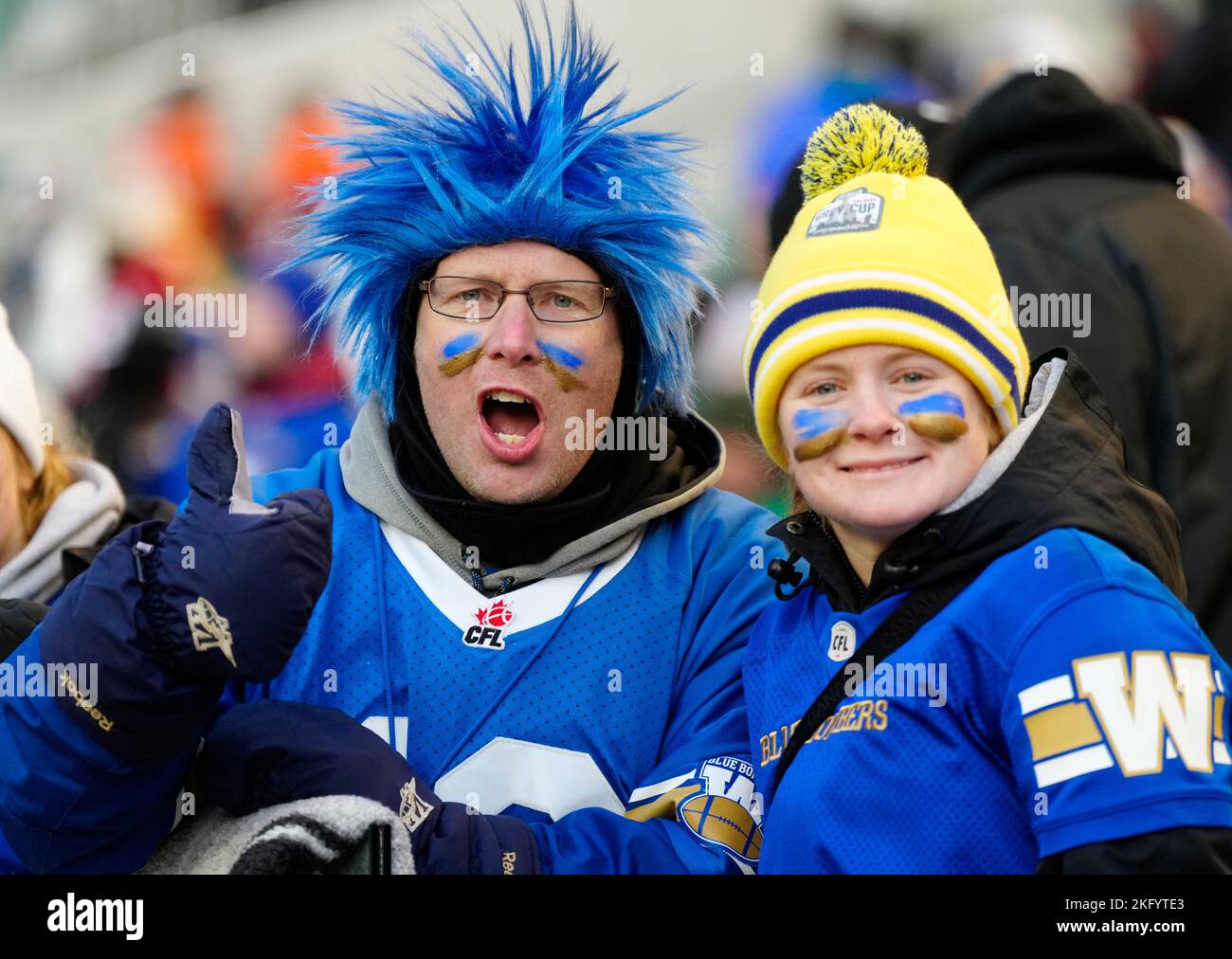 November 20, 2022, Regina, SK, Canada: Winnipeg Blue Bombers fans look ...