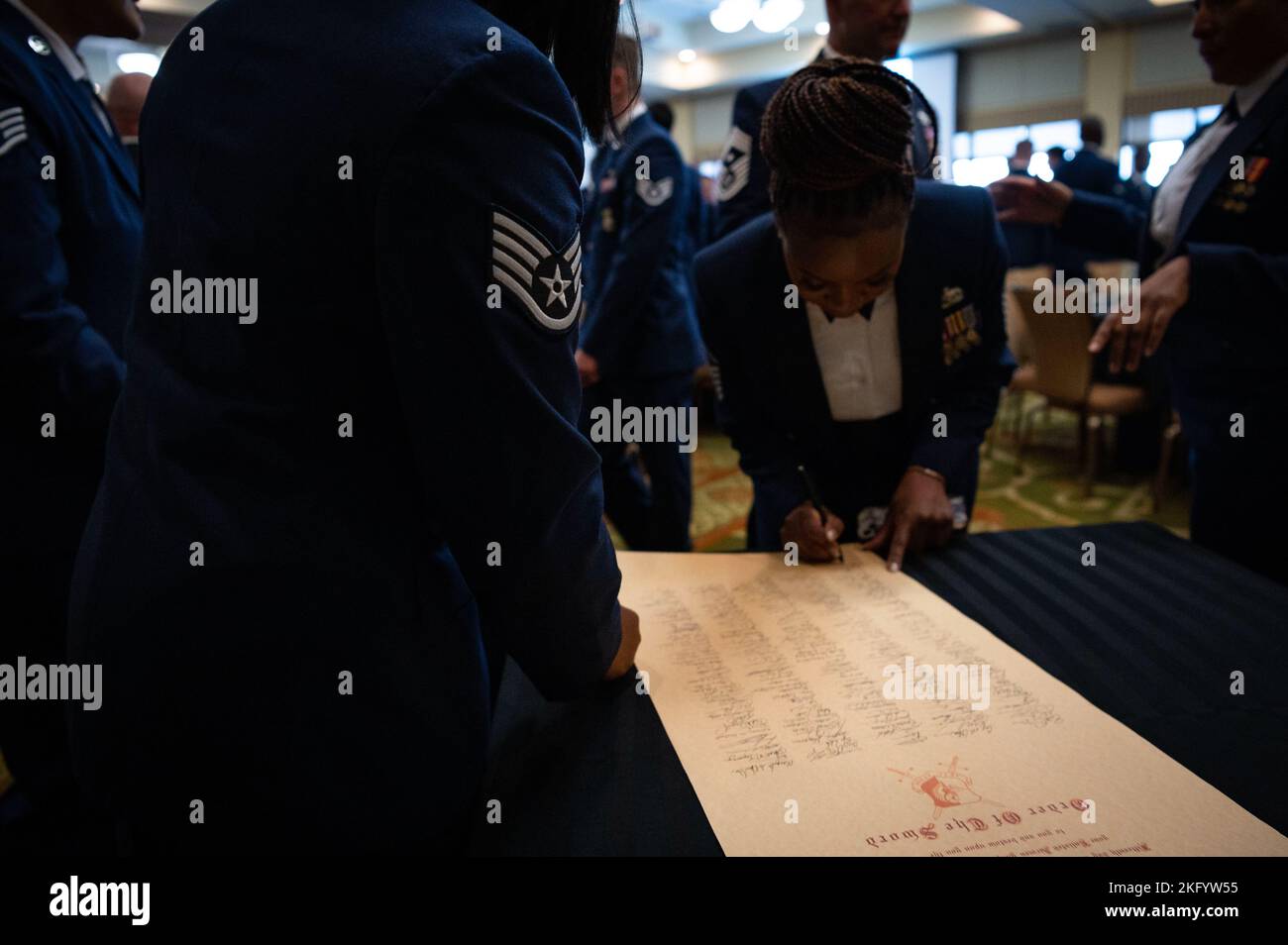 U.S. Air Force Airmen attending an Order of the Sword ceremony for ...