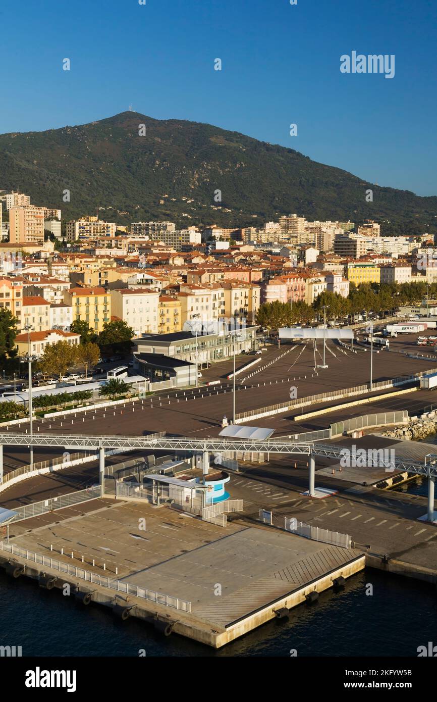 Ajaccio skyline and port infrastructure, Corsica Island, France Stock ...