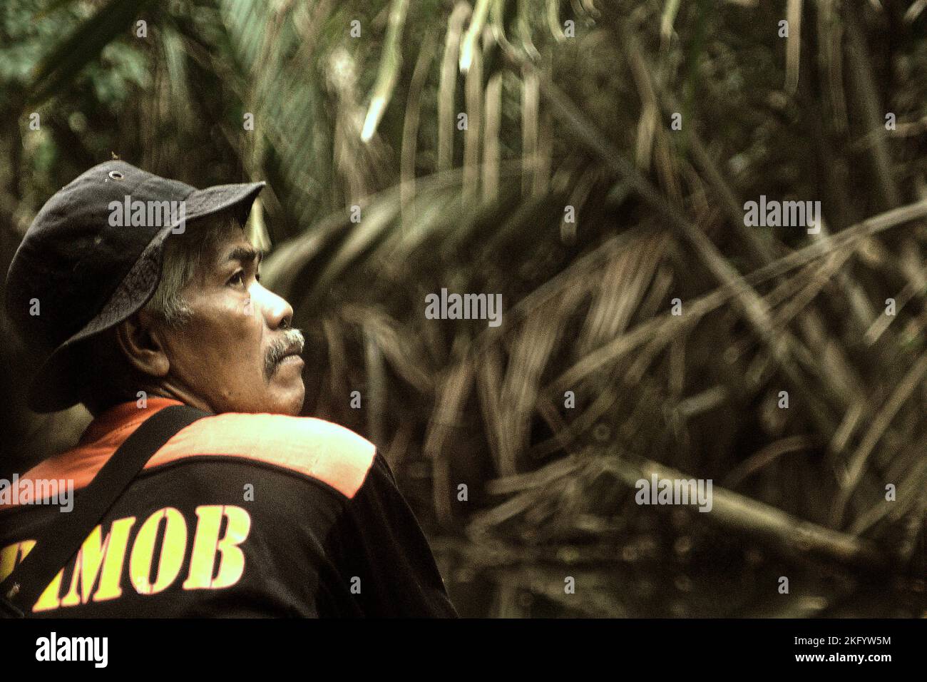 Portrait of a national park ranger wearing a Brimob (Indonesian Mobile ...